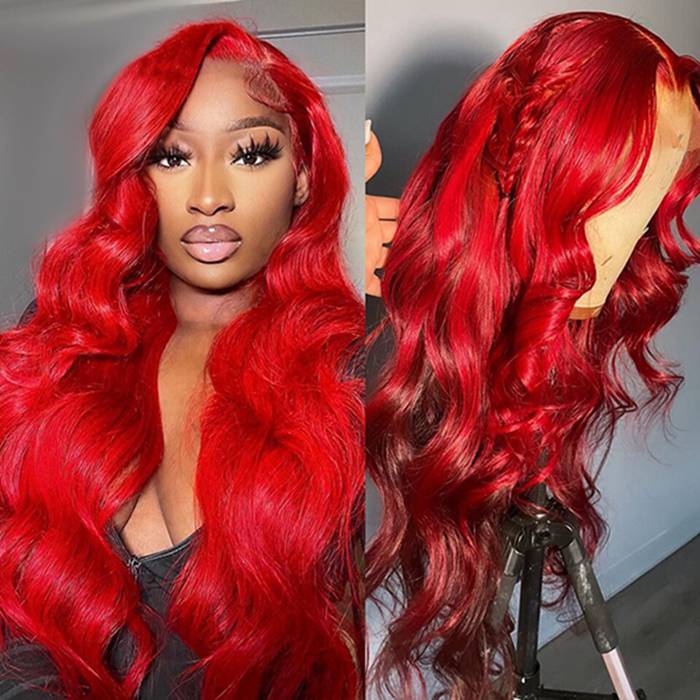 13x4 Lace Front Wig Body Wave Human Hair Wigs Red Pre-Plucked Remy Hum