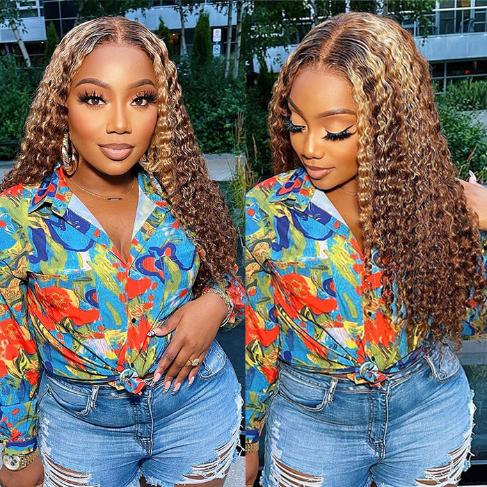 Highlight Deep Wave Frontal Wig 13x4 Lace Front Wigs Human Hair Wigs