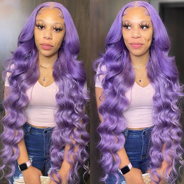 Purple Colored Human Hair Wigs 13x4 Lace Frontal Wig Peruvian Virgin T